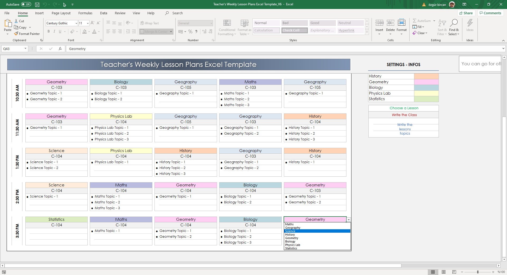 Teacher's Weekly Lesson Plans Excel Template Lesson - Etsy UK