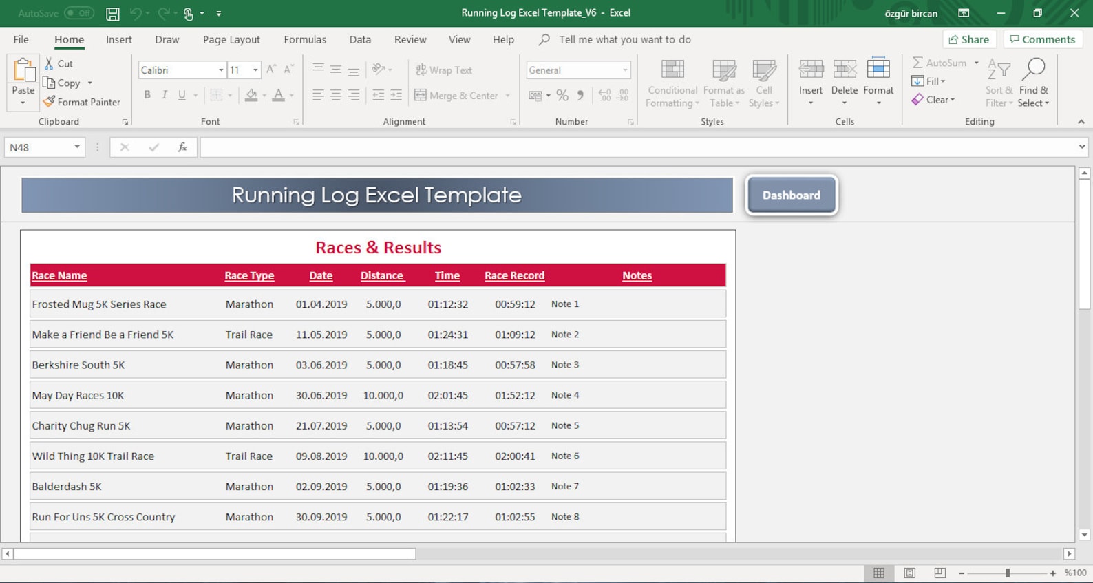 Running Log Excel Template Running Tracker Running Excel - Etsy
