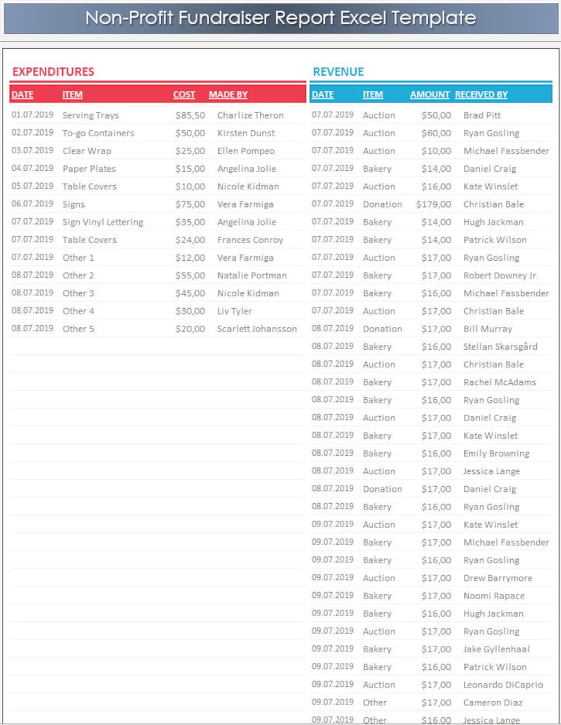 Non-profit Fundraiser Report Excel Template Non-profit | Etsy
