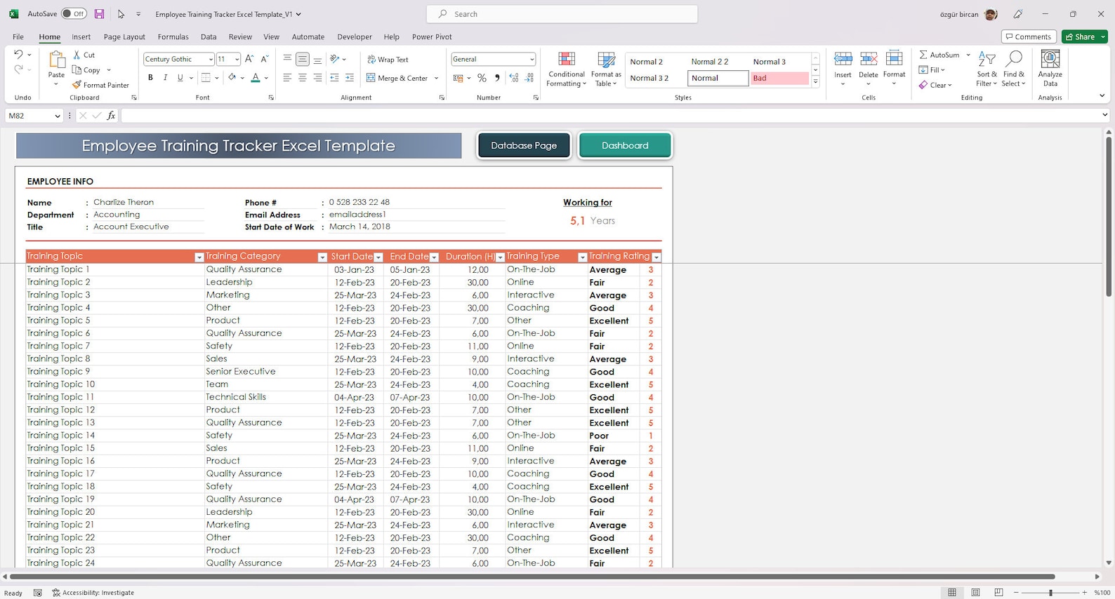 Employee Training Tracker Excel Template – Staff Development & Training ...