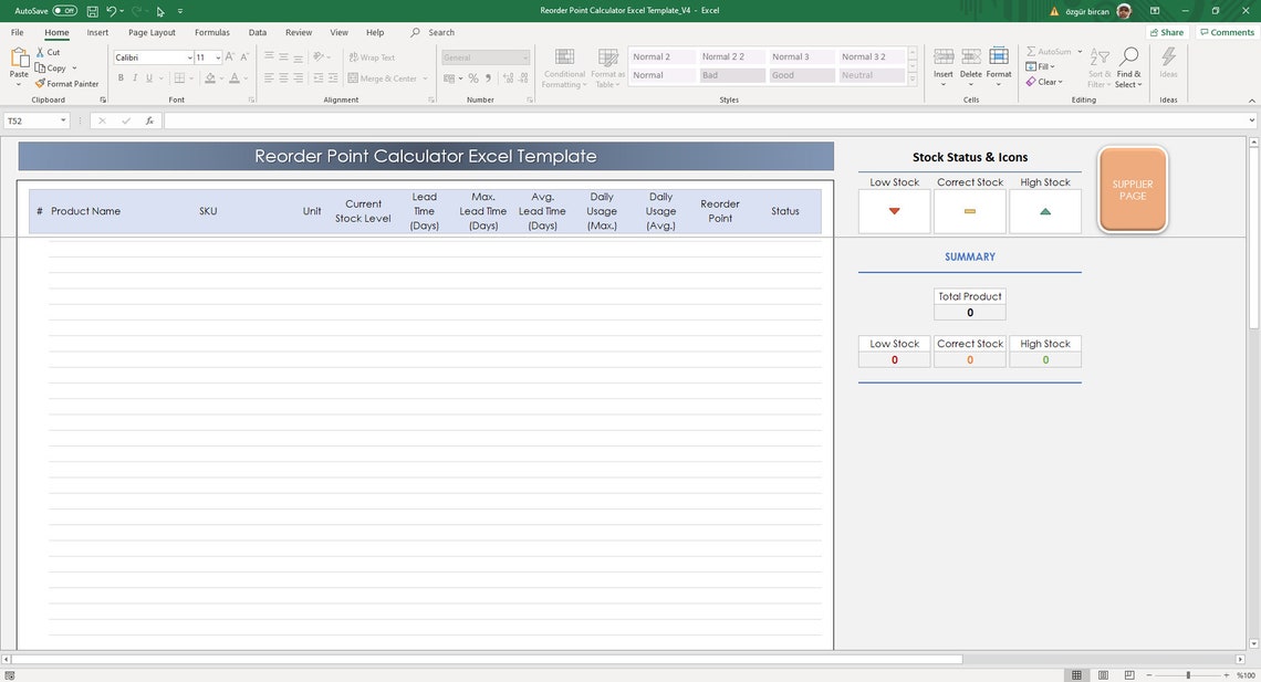 Reorder Point Calculator Excel Template: Inventory Stock Control With ...