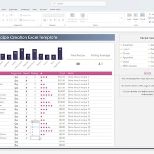 Recipe Creator Excel Template: Editable Cookbook (100 Recipes) - Etsy
