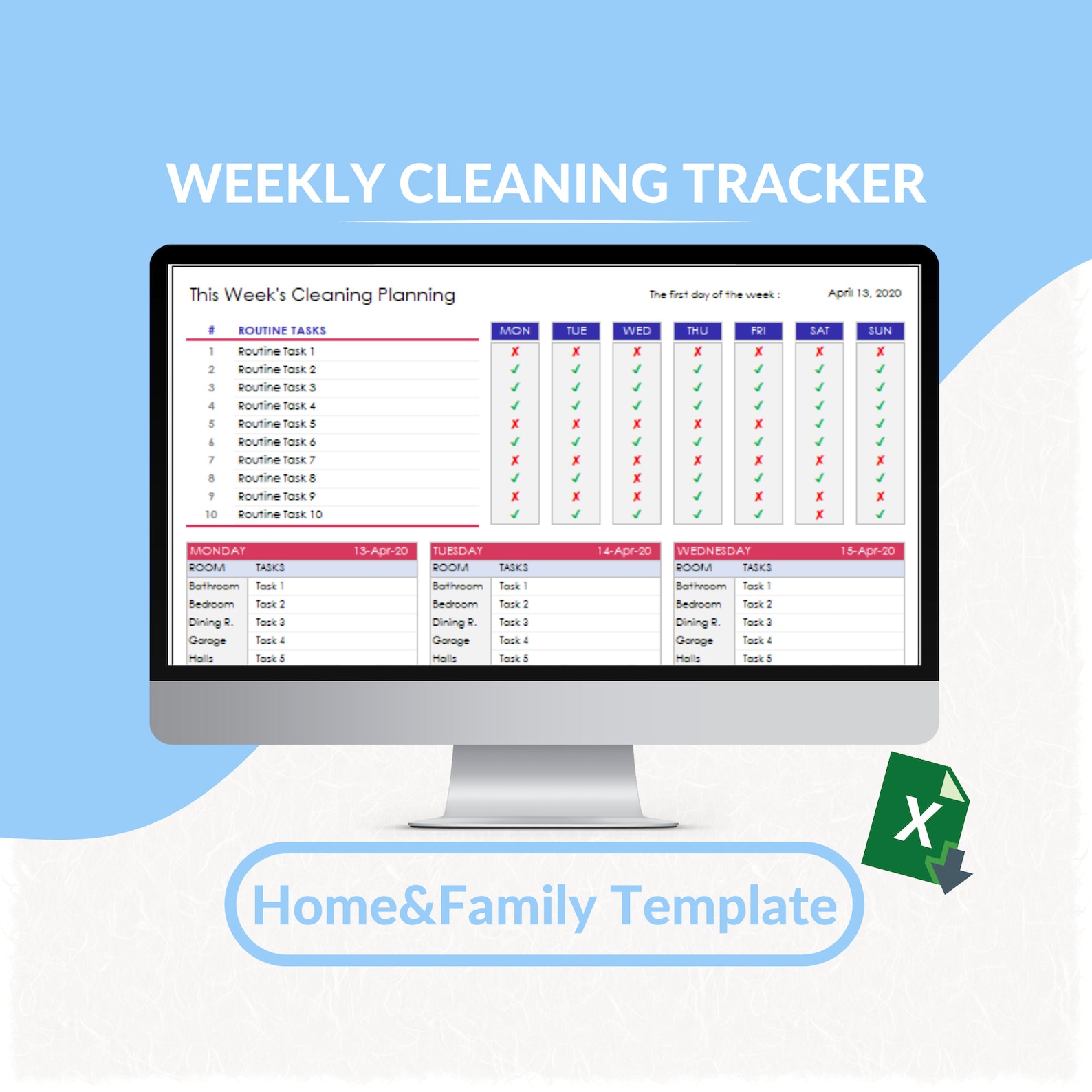 Weekly Cleaning Tracker Excel Template Cleaning Planner - Etsy