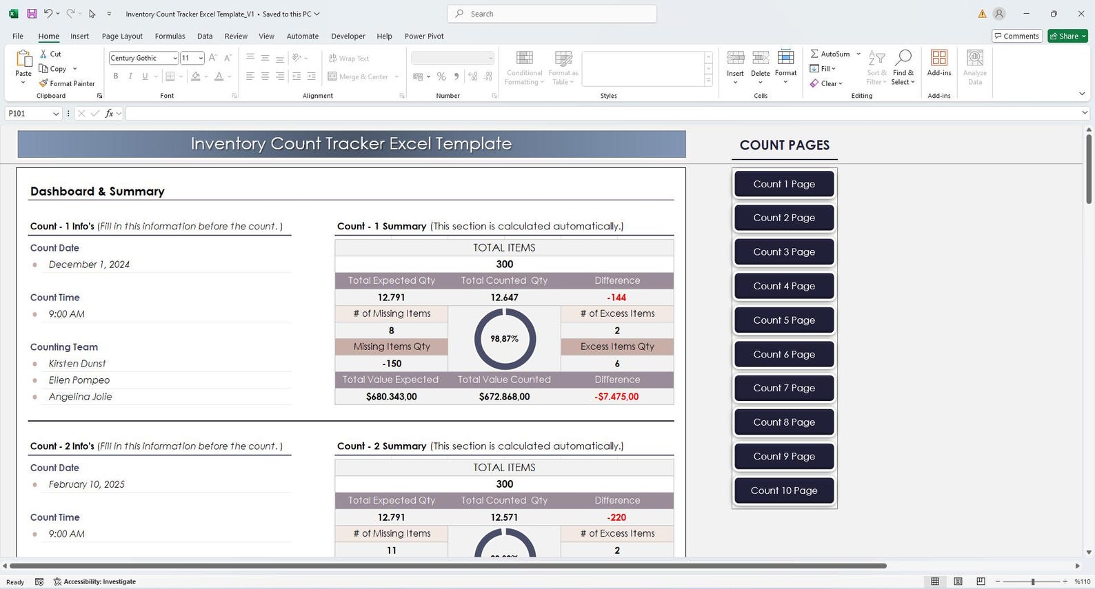 Inventory Count Tracker Excel Template: Stock Control Spreadsheet - Etsy