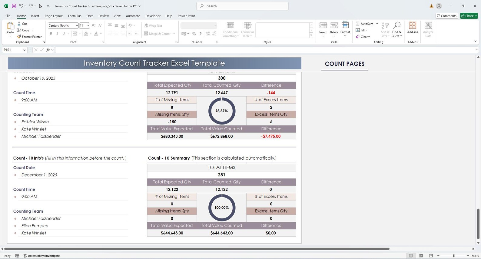 Inventory Count Tracker Excel Template: Stock Control Spreadsheet - Etsy