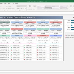 Weekly Personal Planner Excel Template | Schedule Tracker | Printable ...