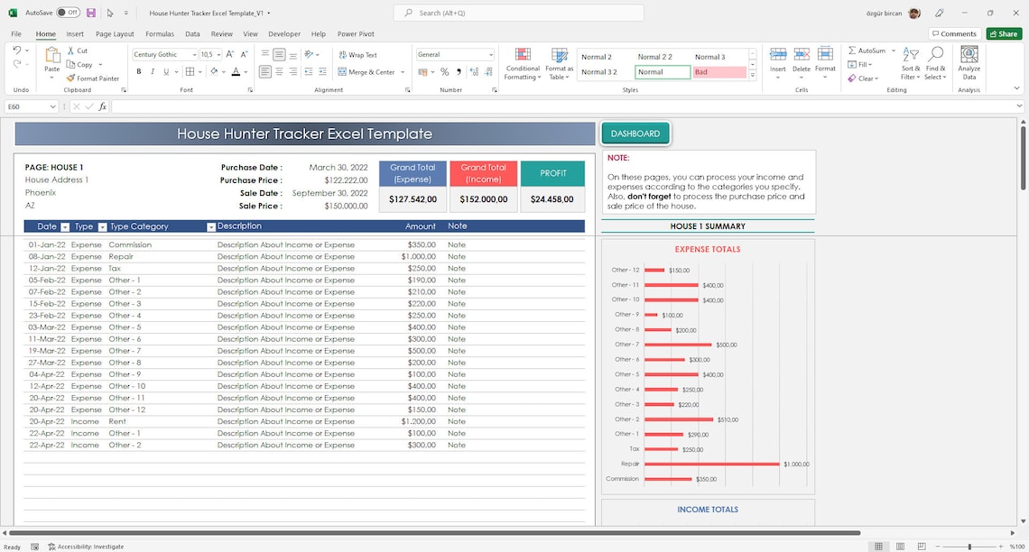 House Hunter Tracker Excel Template House Buying Sales | Etsy