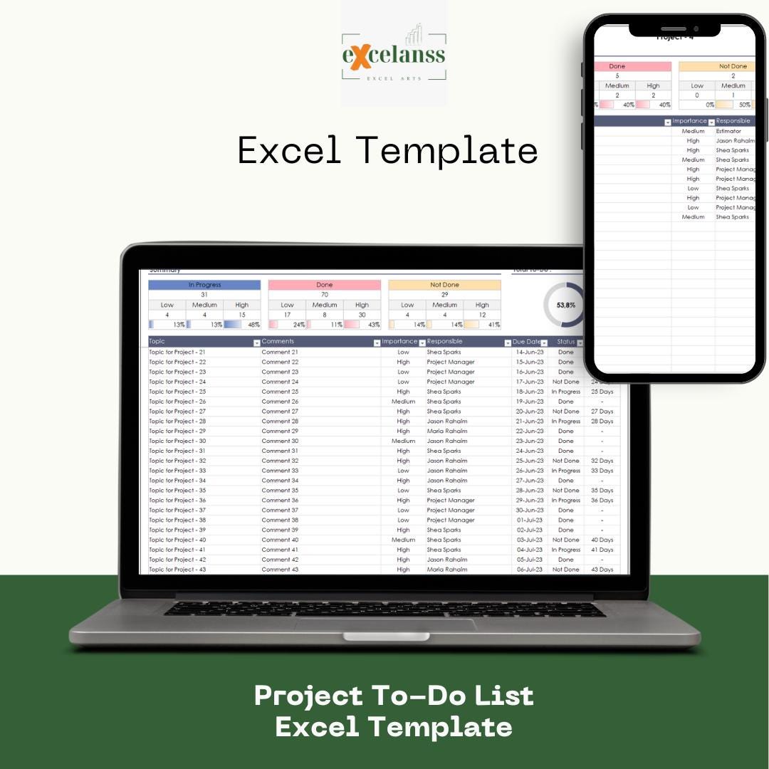 Project To-do List Excel Template – Task Tracker for 5 Projects With ...