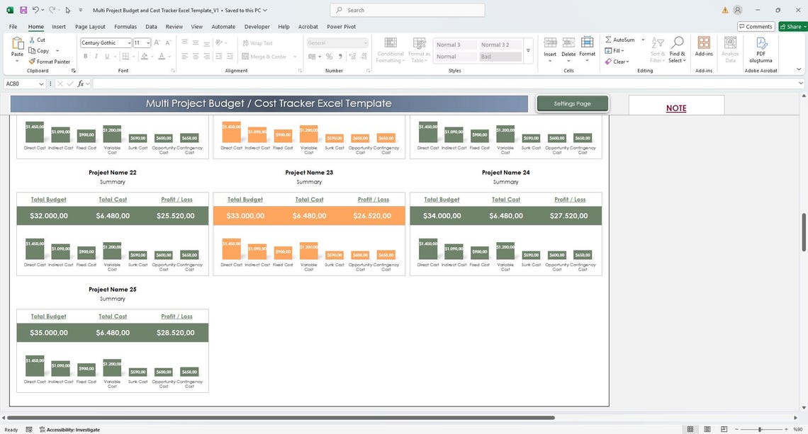 Multi Project Budget Tracker Excel Template | Project Cost & Expense ...