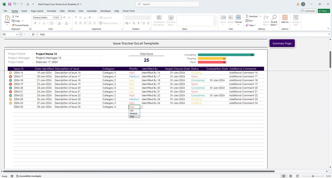 Issue Tracker Excel Template | Multi Project Issue Log & Status ...