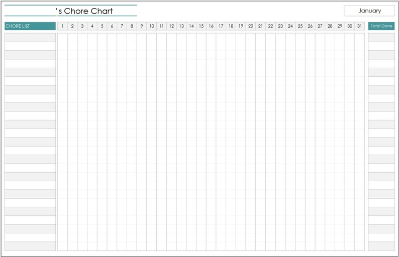 Monthly Chore Tracker Excel Template Chore Planner Excel | Etsy