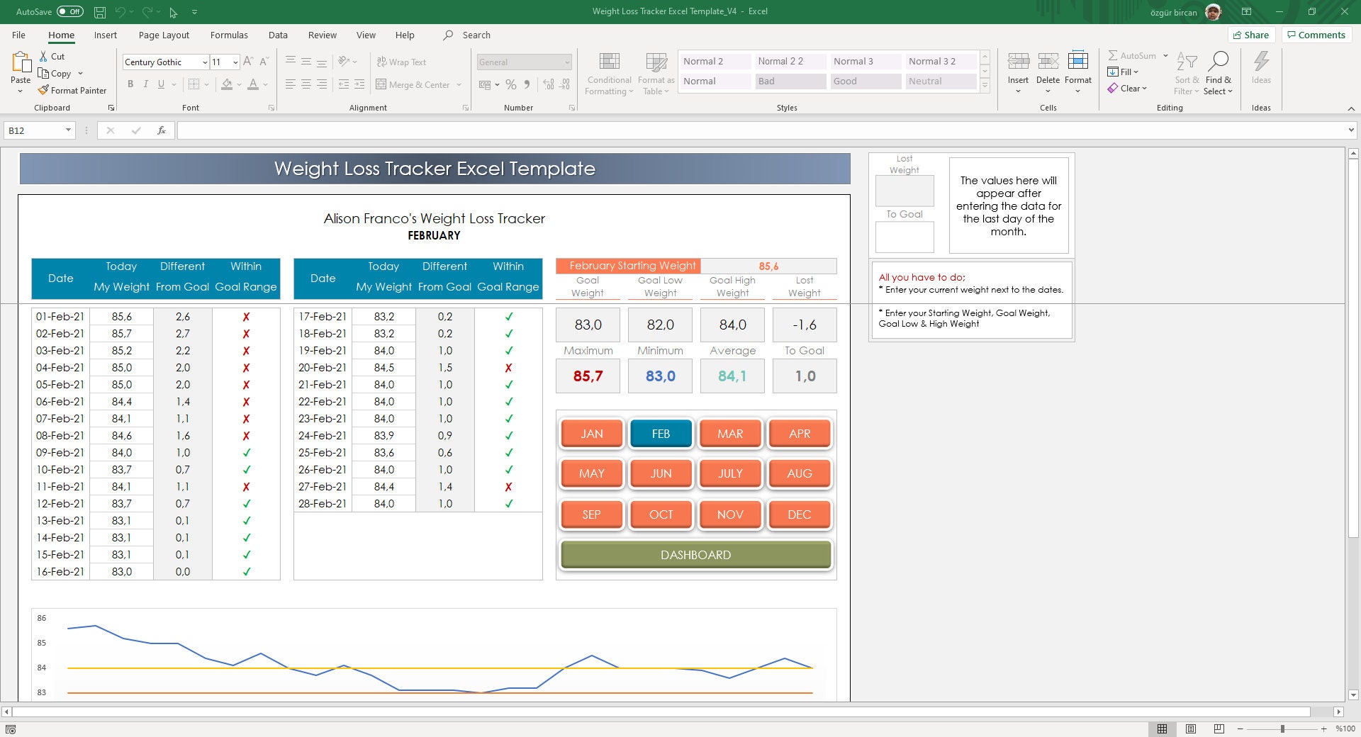 Weight Loss Tracker Excel Template Weight Loss Graph - Etsy UK