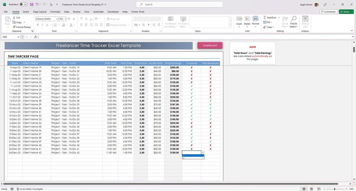 Freelancer Time Tracker Excel Template: Billable Hours & Payments ...