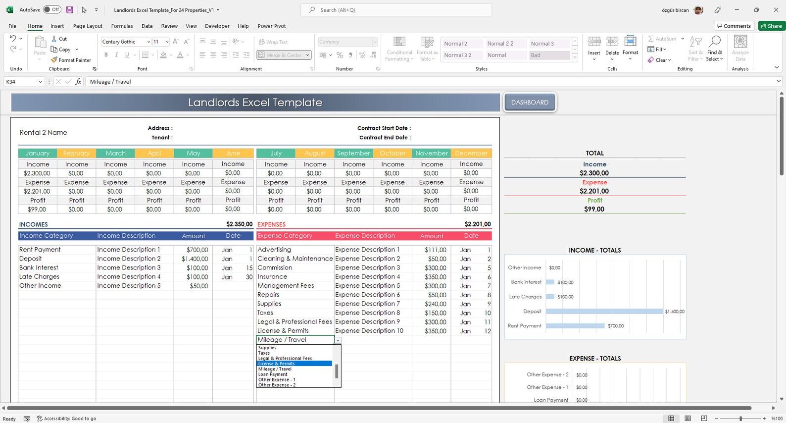 Rental Property Template 1-24 Properties Landlords Tracker - Etsy