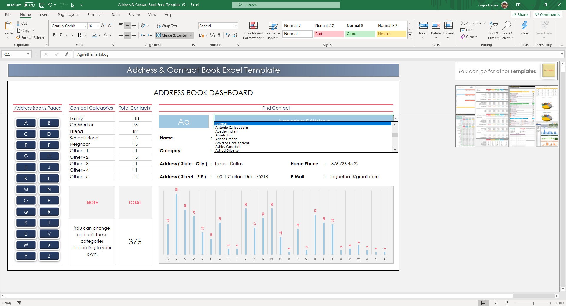Address Book Template Excel