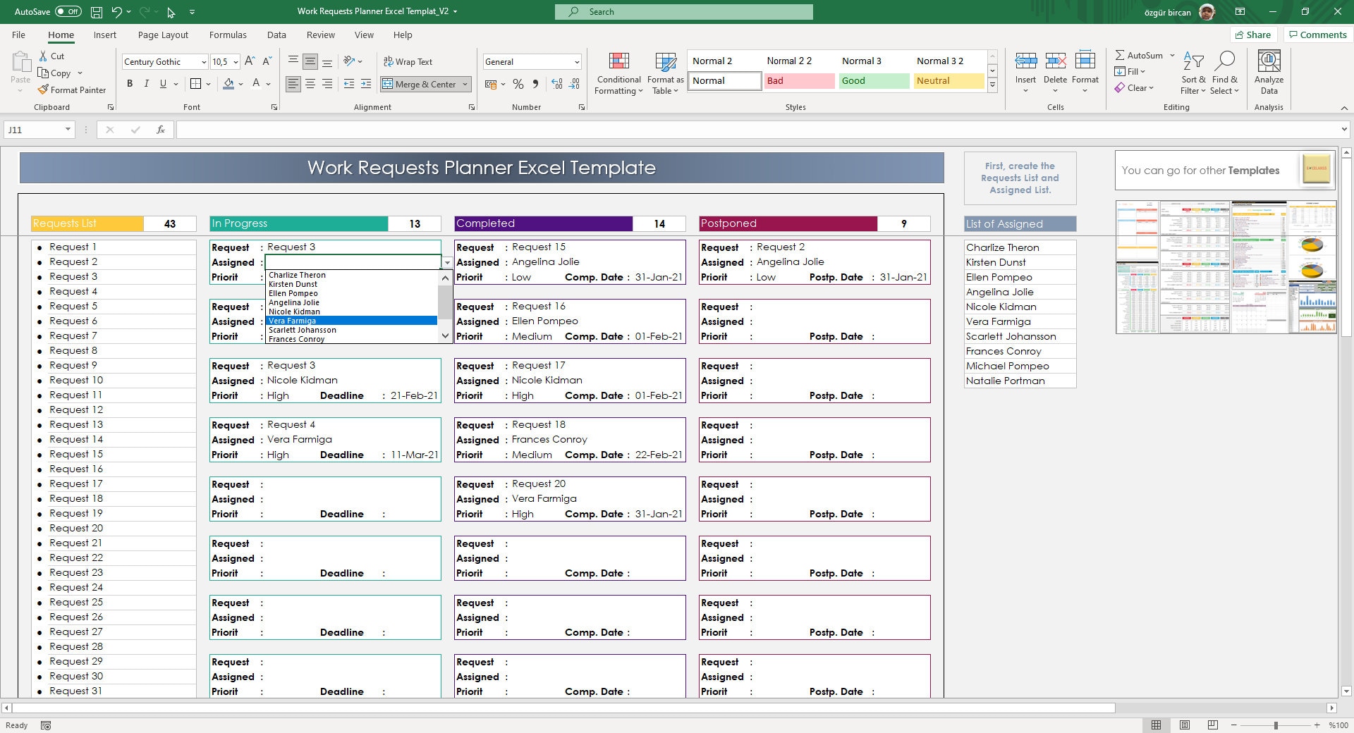 Work Requests Planner Excel Template Work Tracking Chart | Etsy Canada