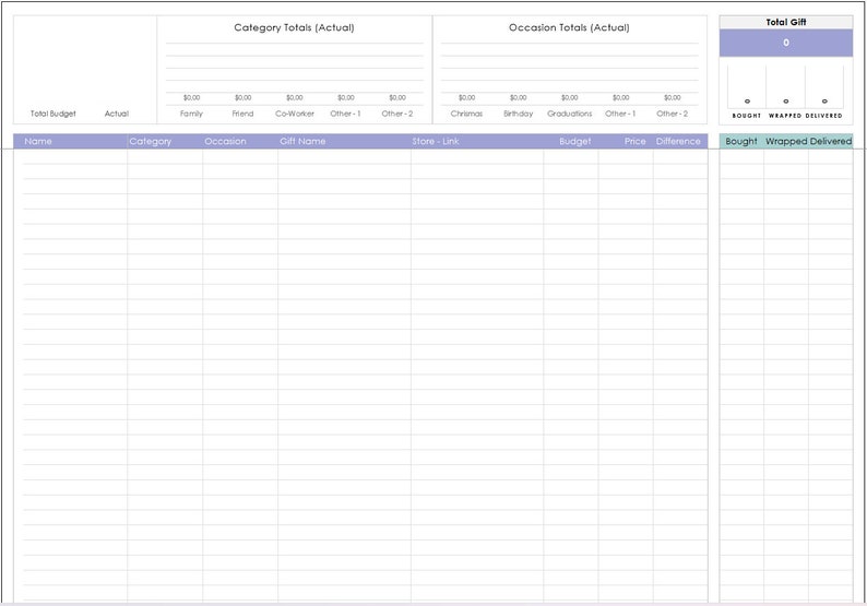 Gift Tracker Excel Template Gift Planner Excel Template - Etsy
