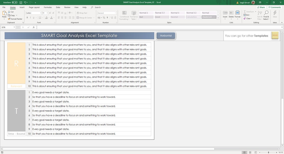 SMART Goal Analysis Excel Template Smart Goal Setting - Etsy Canada