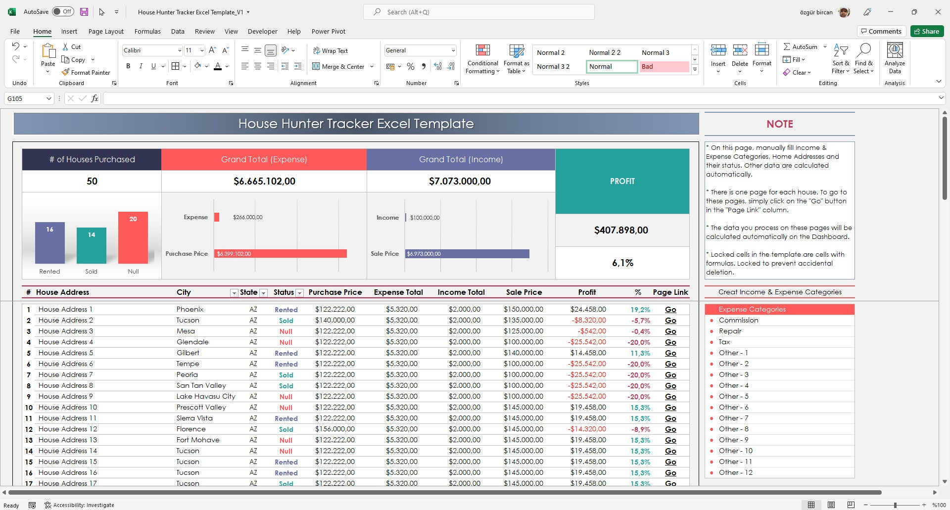 House Hunter Tracker Excel Template House Buying Sales | Etsy