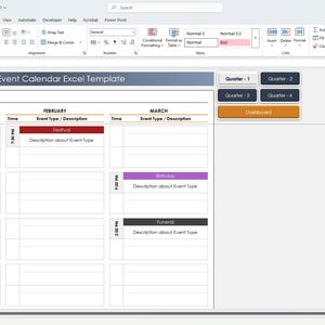 Quarterly Event Calendar Excel Template | Quarterly Schedule & Planner ...
