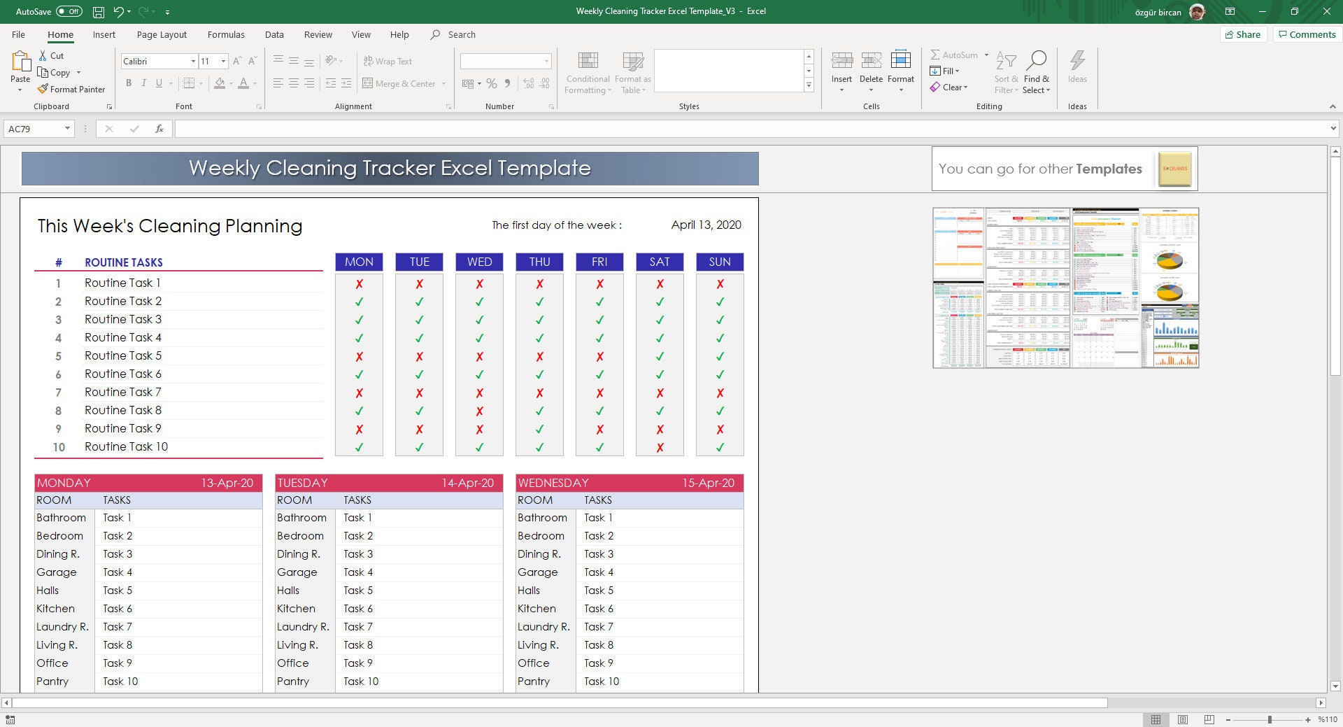 Weekly Cleaning Tracker Excel Template Cleaning Planner - Etsy Australia