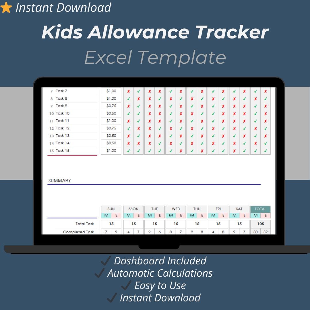 Kids Allowance Tracker Excel Template: Chore & Pocket Money Log ...