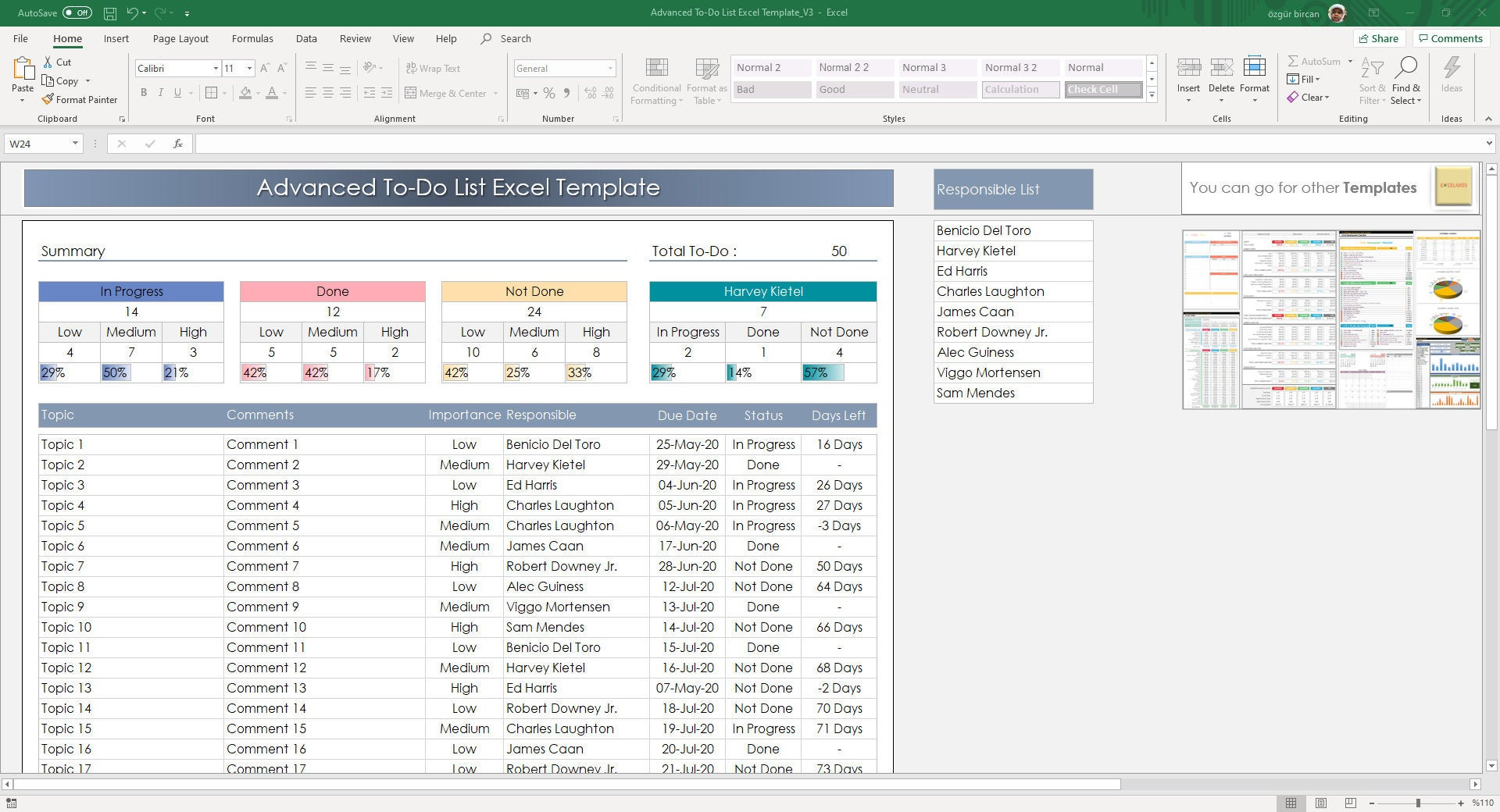 Advanced To-do List Excel Template Printable Planner To-do - Etsy Canada