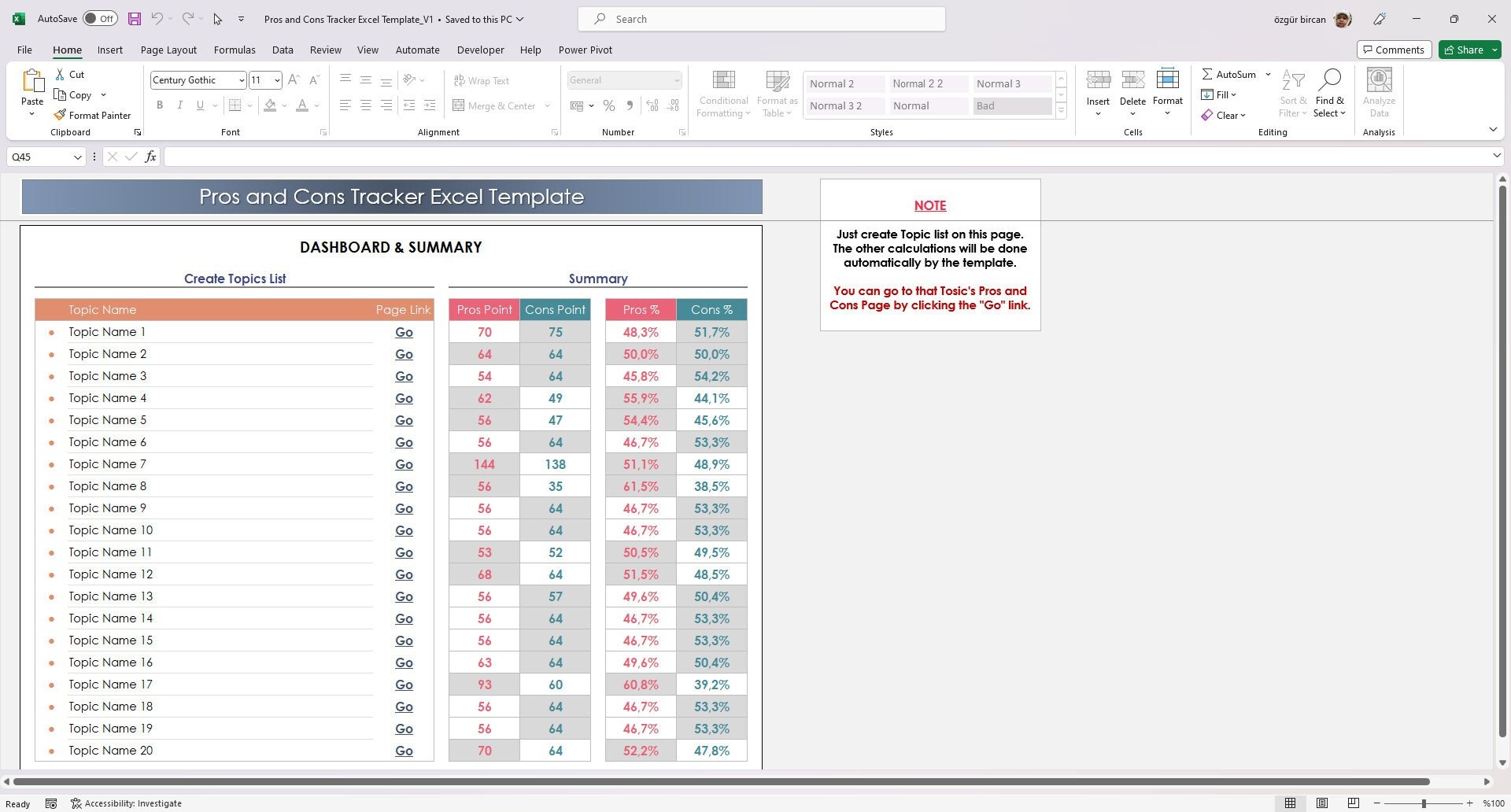 Pros and Cons Tracker Excel Template Pros and Cons List - Etsy UK