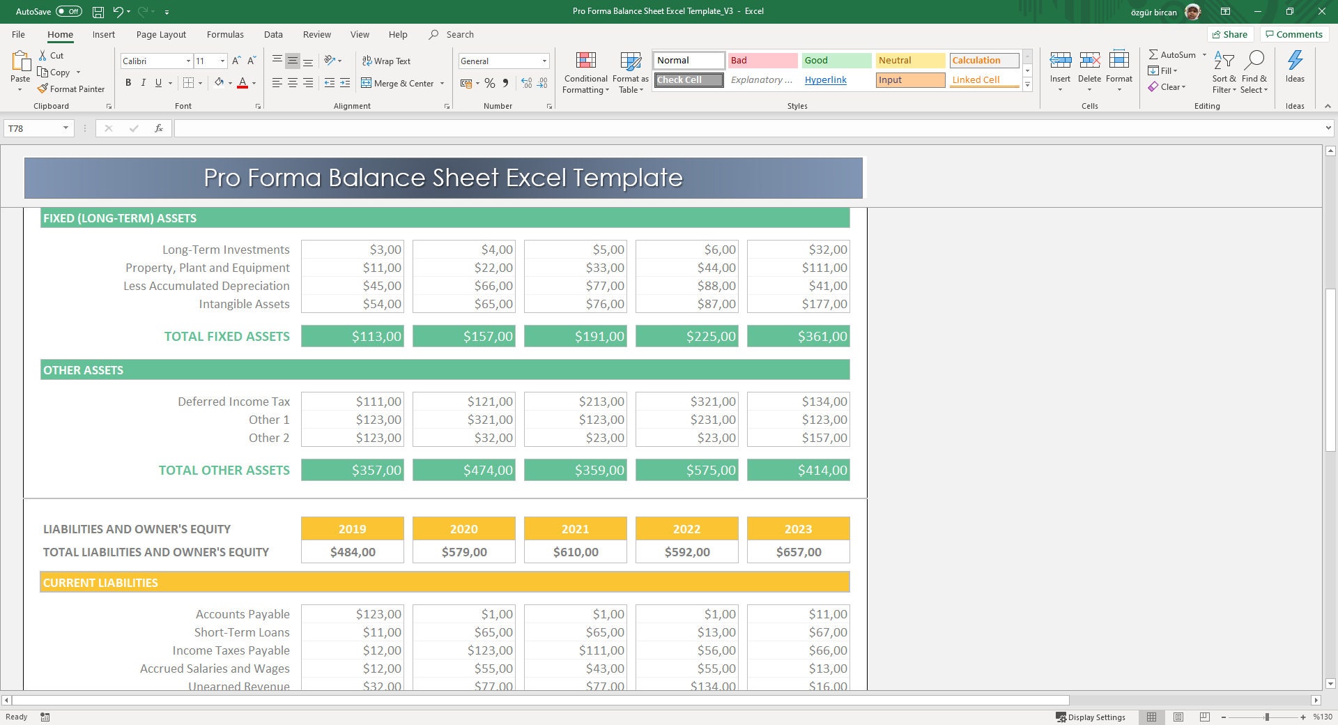 Pro Forma Balance Sheet Template Excel