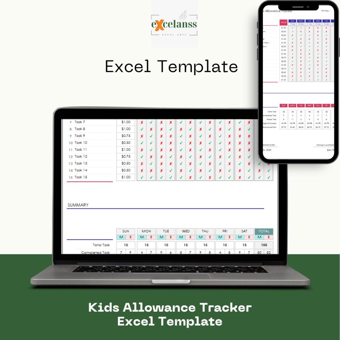 Kids Allowance Tracker Excel Template: Chore & Pocket Money Log ...