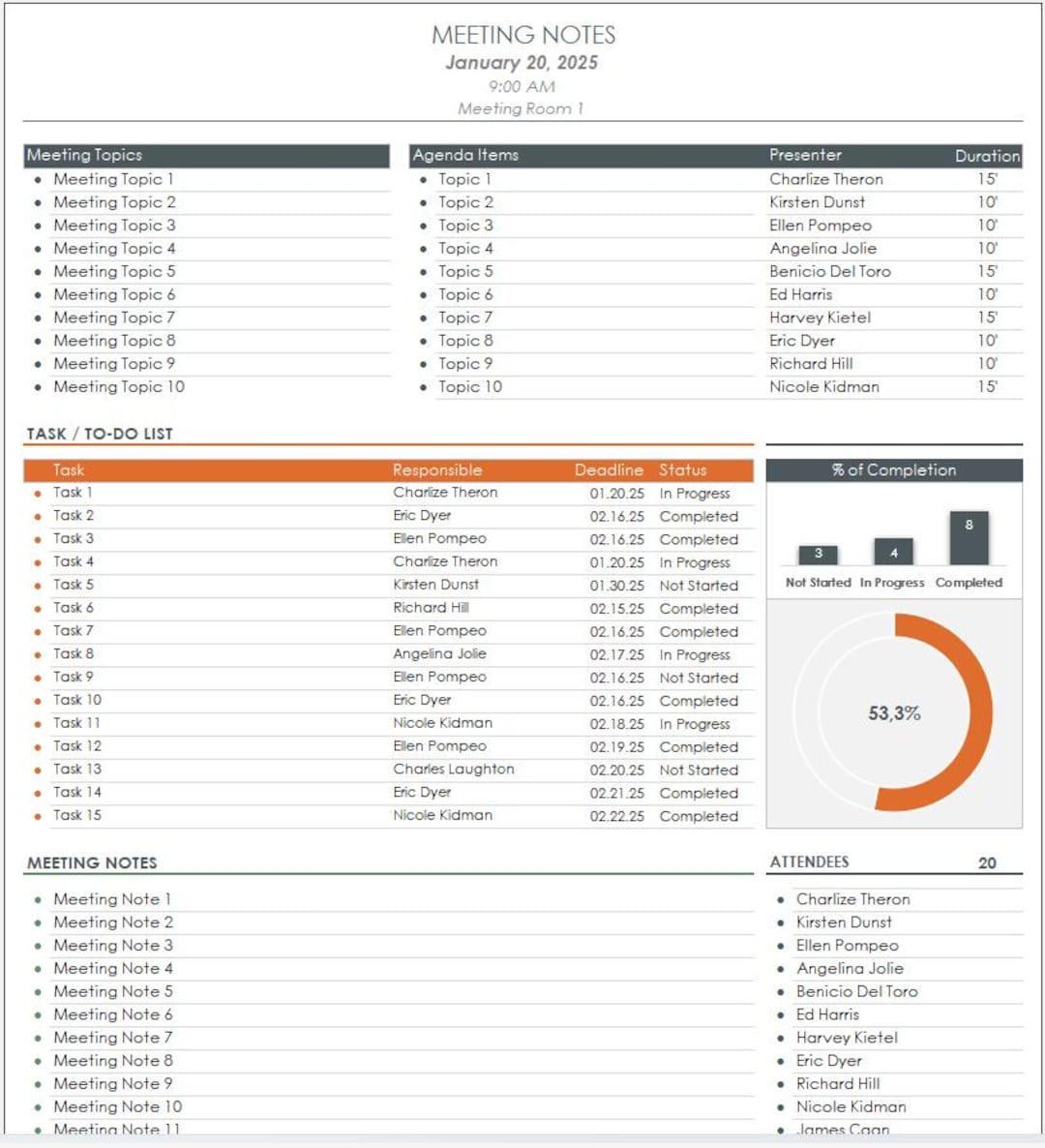 Comprehensive Meeting Notes Tracker Excel Template | 50-page Meeting ...