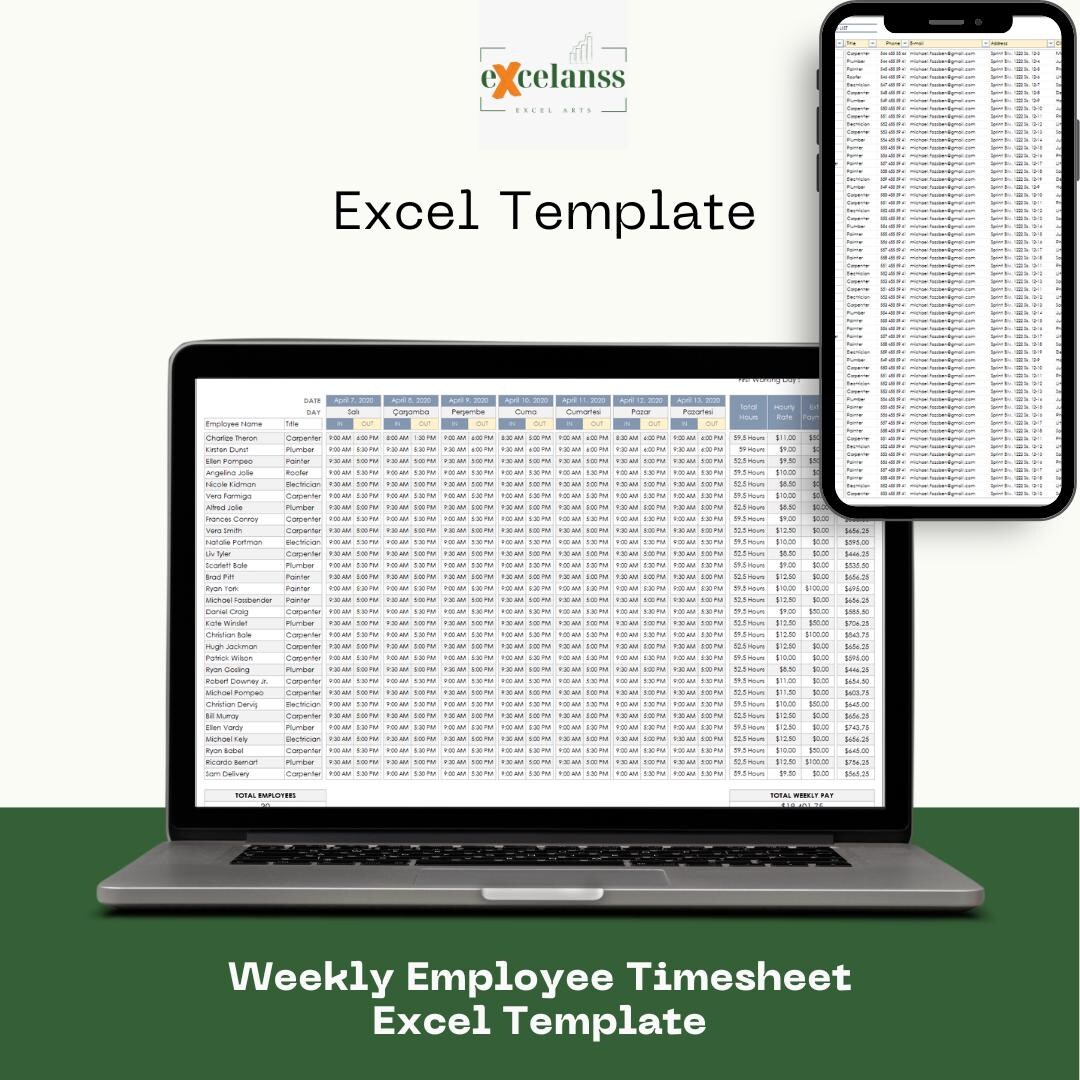 Weekly Employee Timesheet Excel Template: 7-day Work Hours Tracker With ...