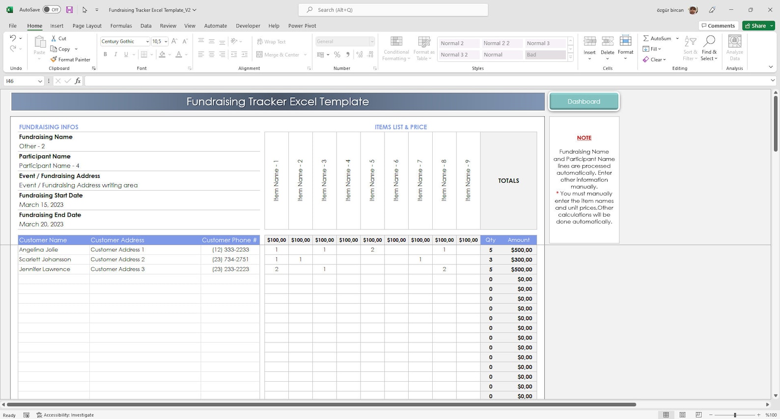 Fundraising Tracker Excel Template Fundraising Event Excel - Etsy