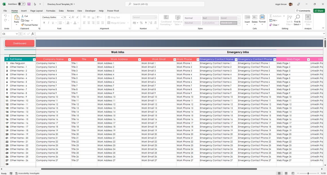 Contact Directory Excel Template: Business Contact List (address,phone ...