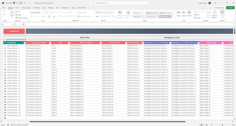 Modèle Excel d'annuaire | Modèle de liste de contacts Excel ...
