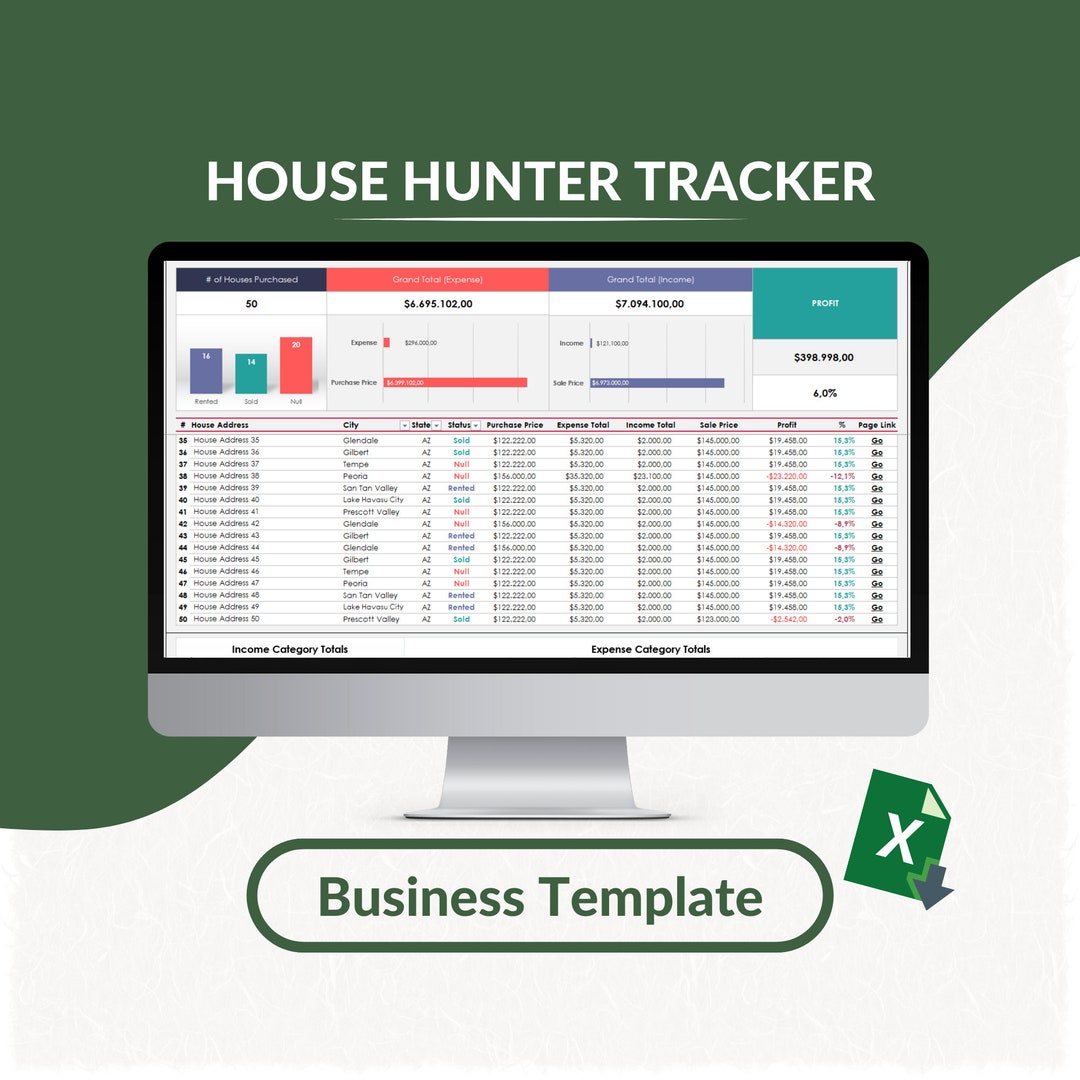 House Hunter Tracker Excel Template | House Buying Sales Tracker ...