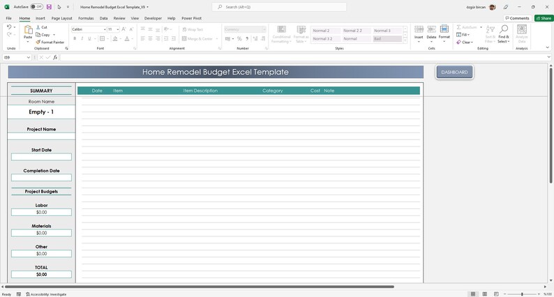 Home Renovation Home Remodel Budget Excel Template Home - Etsy