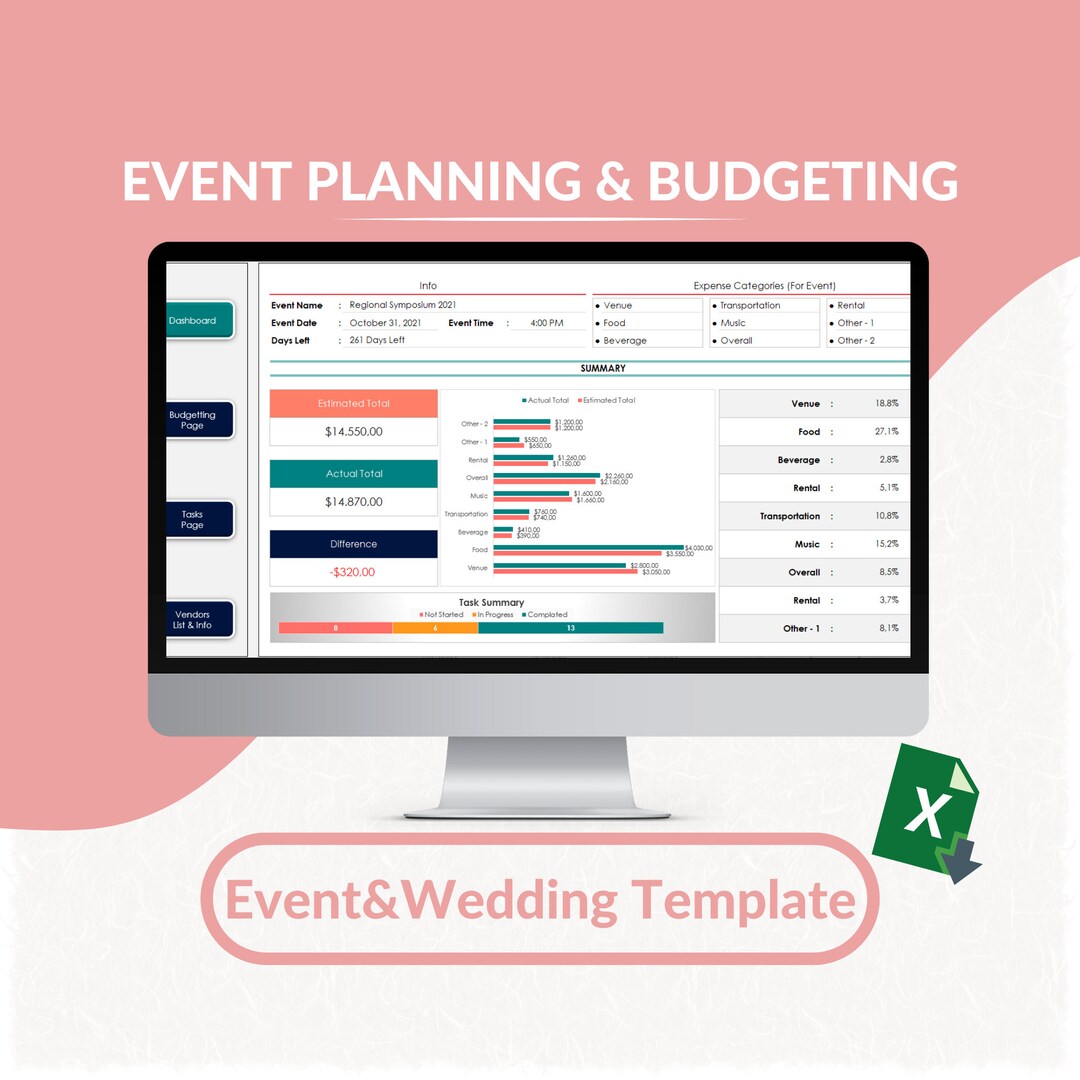 Event Planning & Budgeting Excel Template | Event Planner | Event ...