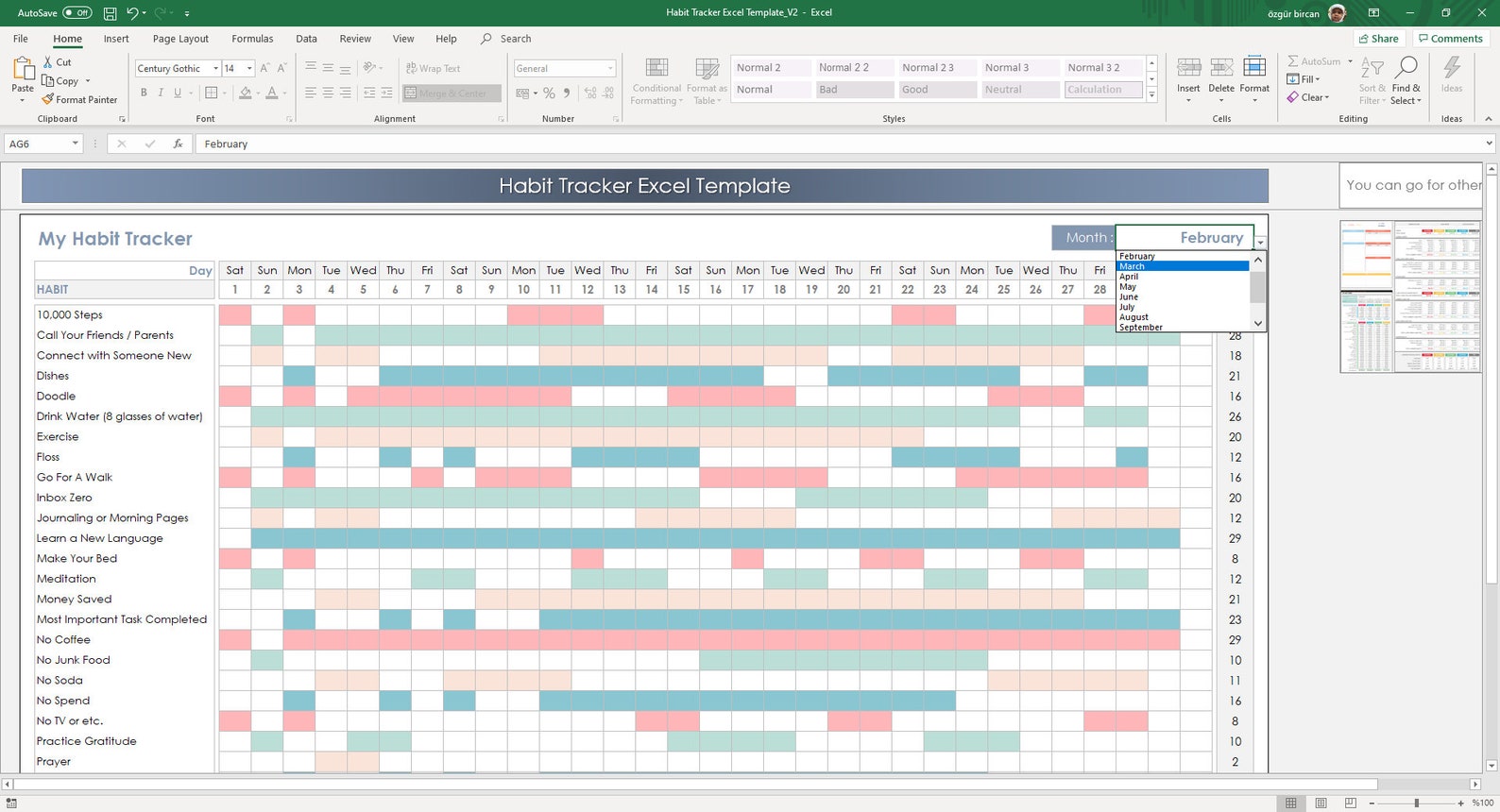 Modèle Excel de suivi des habitudes mensuelles : suivi des habitudes ...