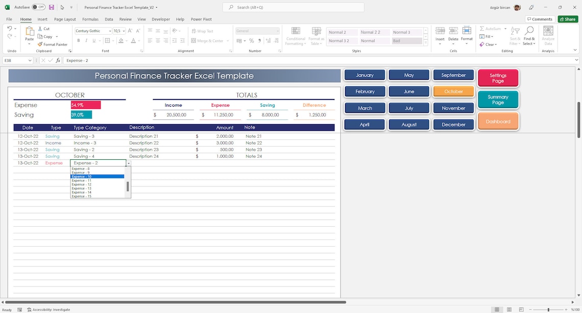 Personal Finance Tracker Excel Template Personal Budget | Etsy