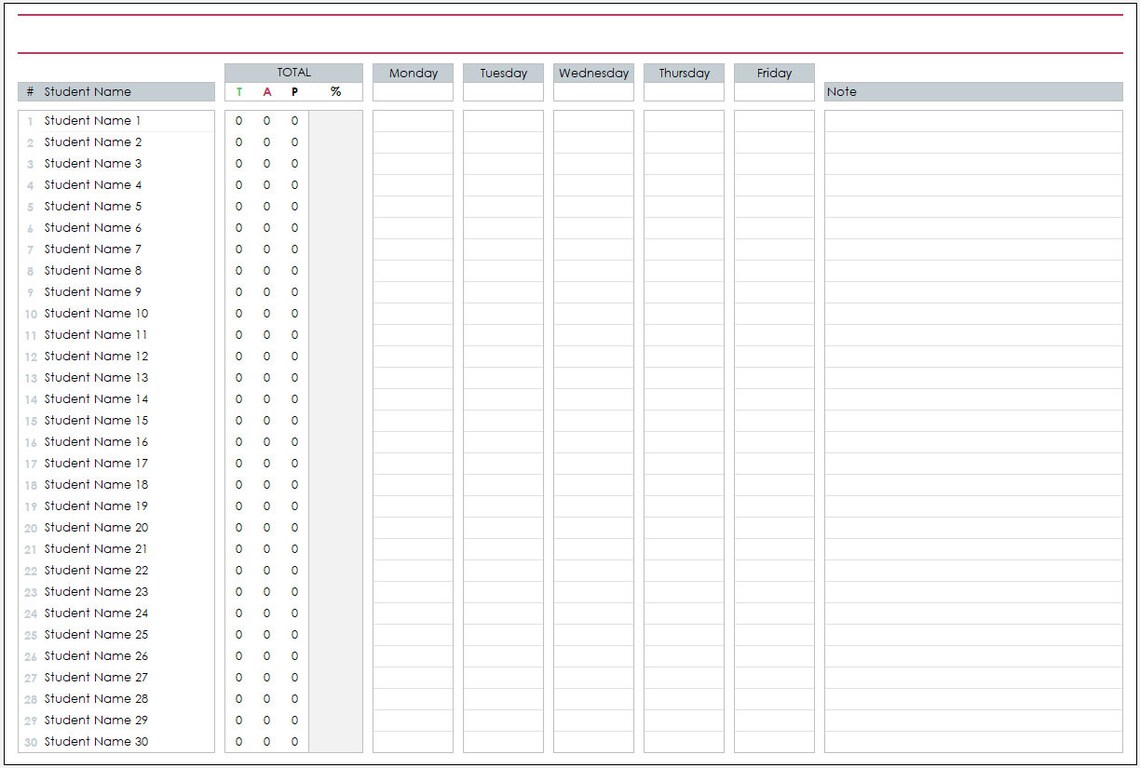 Weekly Class Attendance Record Excel Template Attendance | Etsy