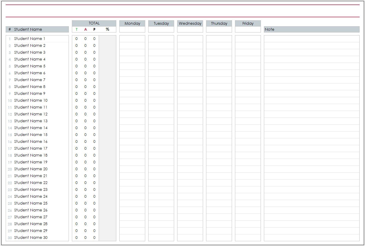 Weekly Class Attendance Record Excel Template: Student Absence Tracker ...