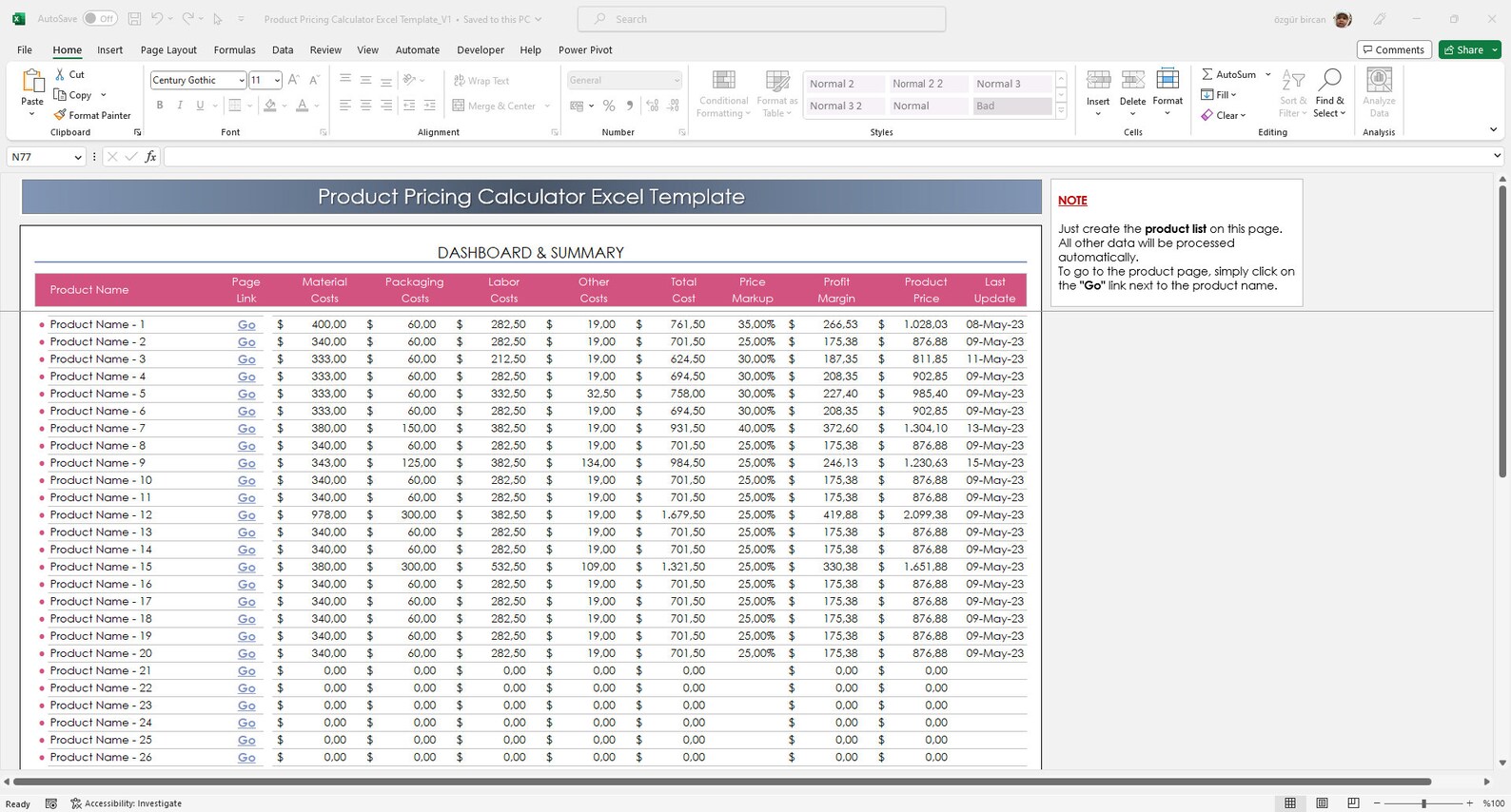 Product Pricing Calculator Excel Template | Cost & Profit Pricing ...