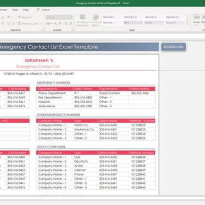 Emergency Contact List Excel Template: Printable Family & Workplace ...
