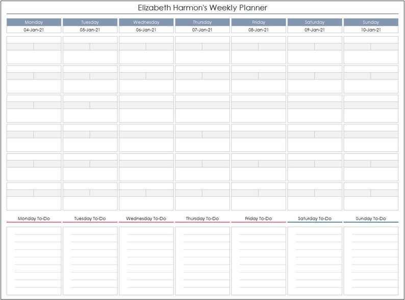 Weekly Personal Planner Excel Template Schedule Tracker | Etsy
