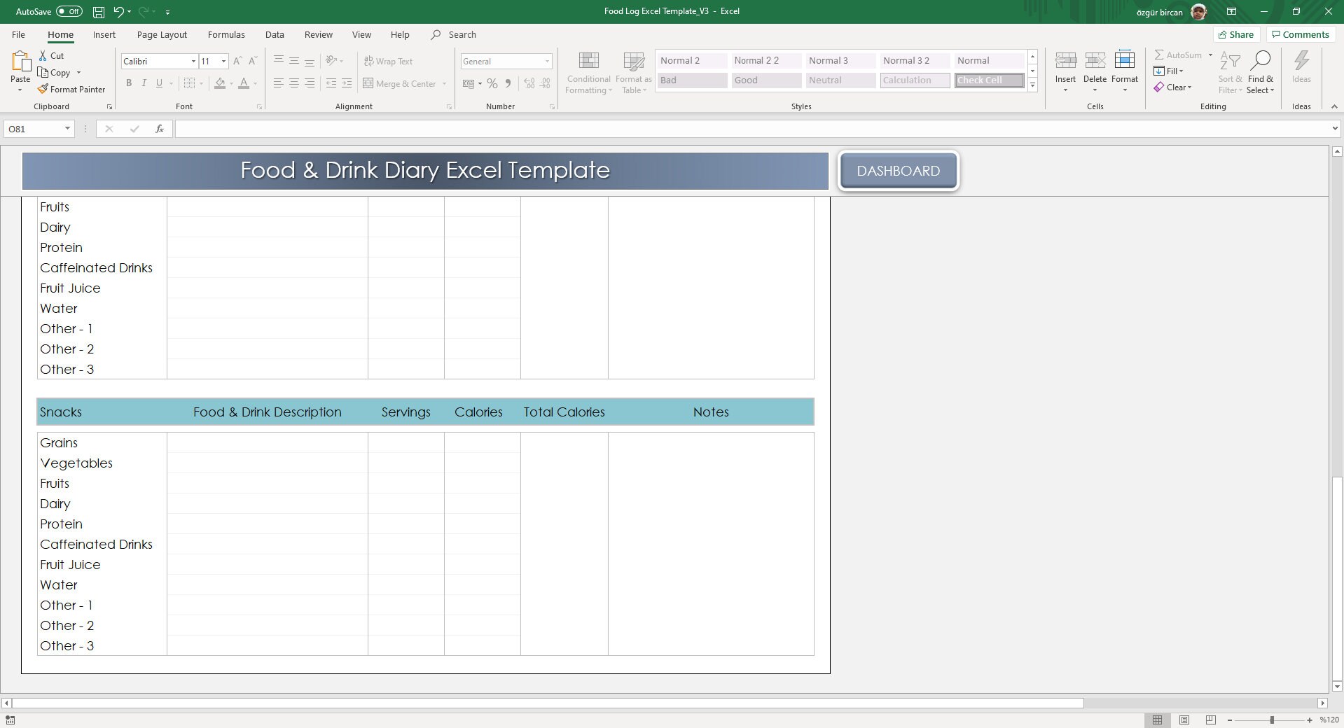 Food & Drink Diary Excel Template Food Journal Diary Drink - Etsy UK