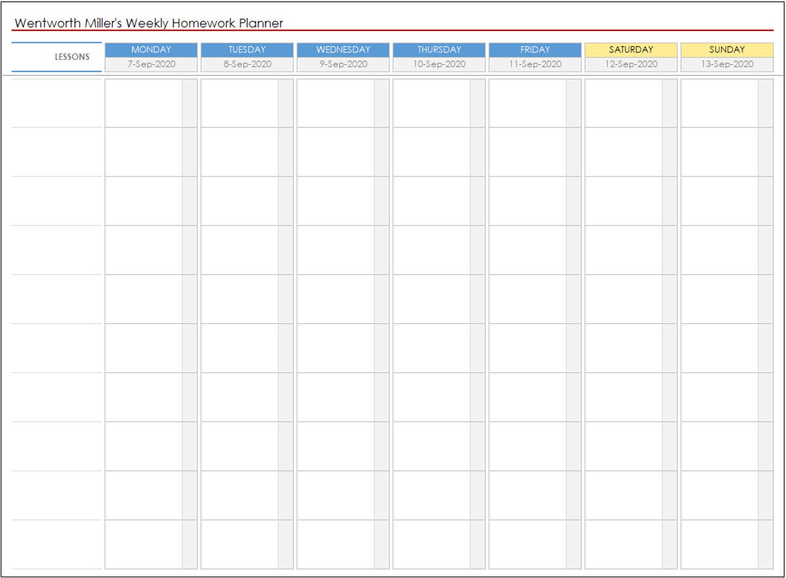 Student Planner Excel Template | School & Homework Study Planner ...