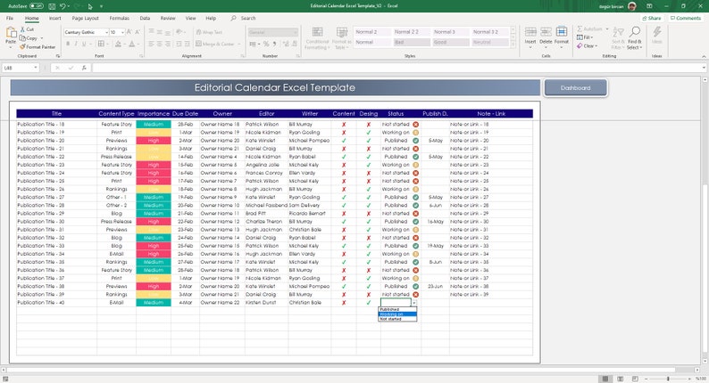 Editorial Calendar Excel Template Content Calendar - Etsy