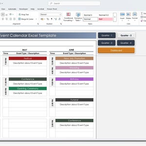 Quarterly Event Calendar Excel Template | Quarterly Schedule & Planner ...