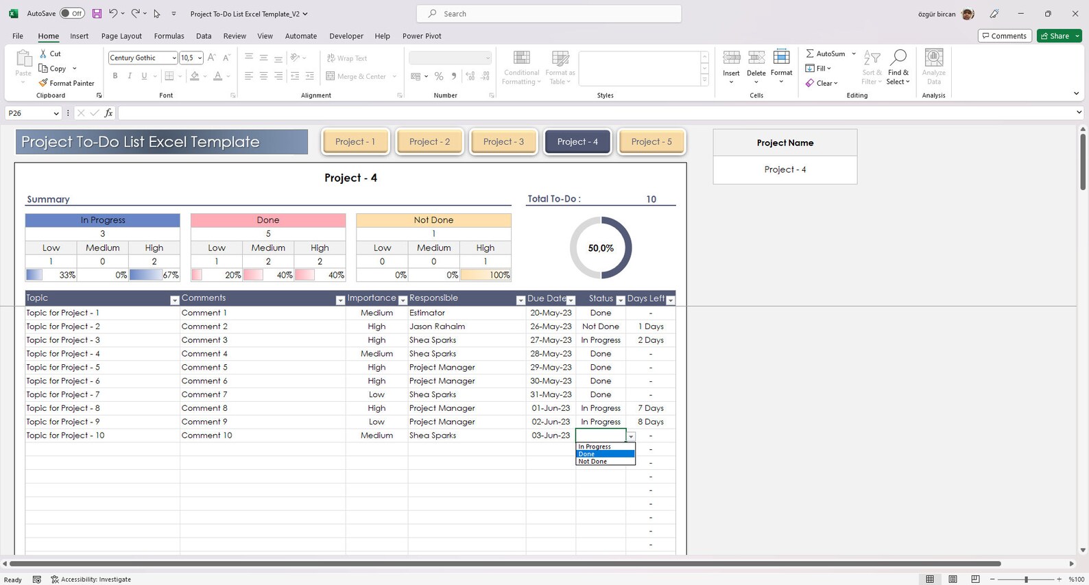 Project Task Tracker Excel Template | To-do List & Progress Dashboard ...